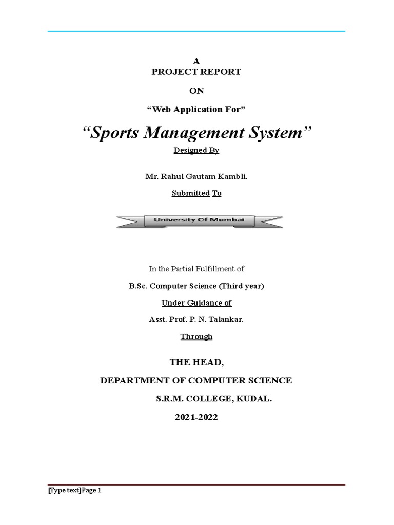 "Sports Management System": A Project Report ON "Web Application For ...