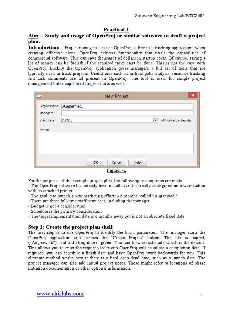 Practical-1 Aim: - Study and Usage of Openproj or Similar Software To Draft A Project Plan ...