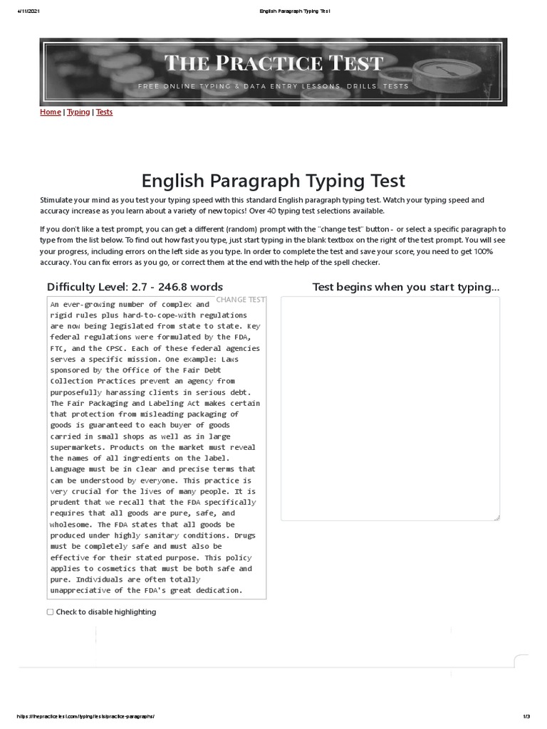 English Paragraph Typing Test - Pdfer | PDF | Text | Computing