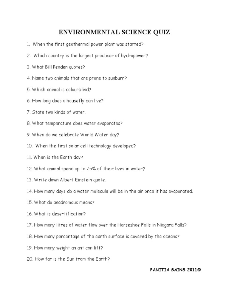 Environmental Science Quiz | PDF