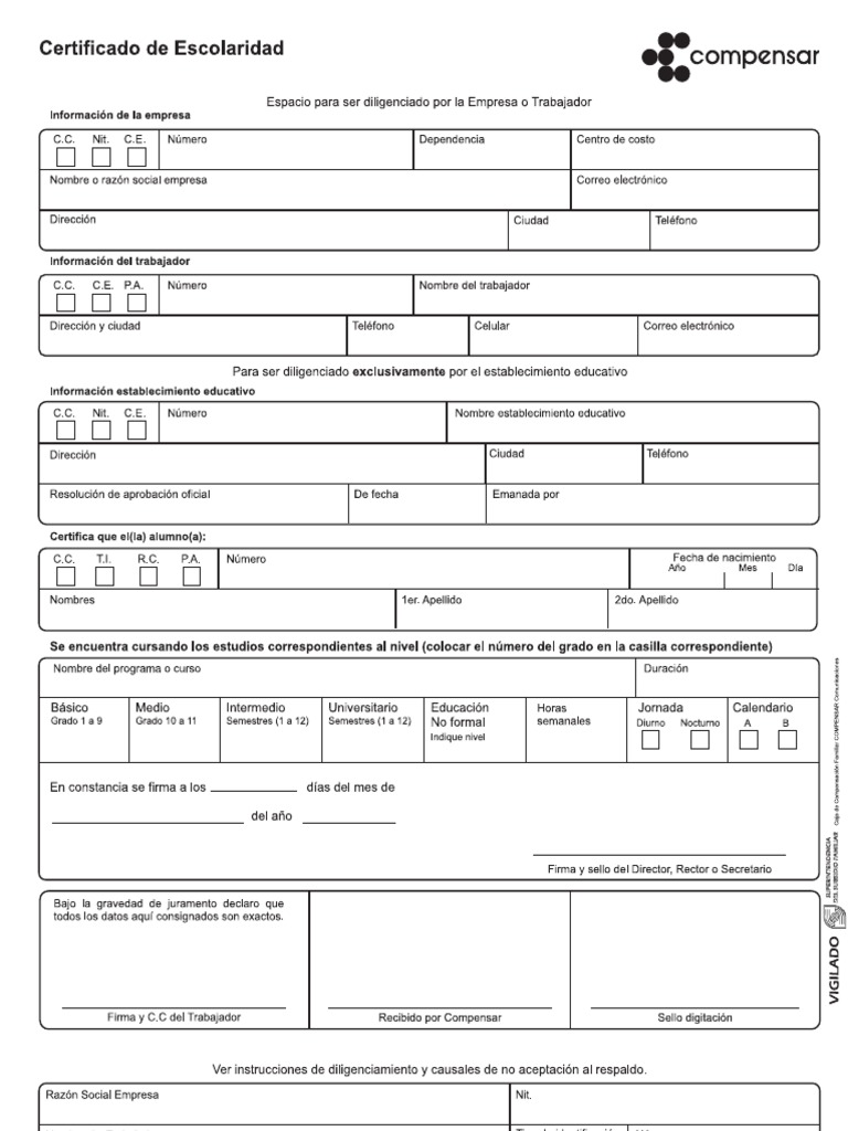 Formulario Escolaridad Compensar | PDF