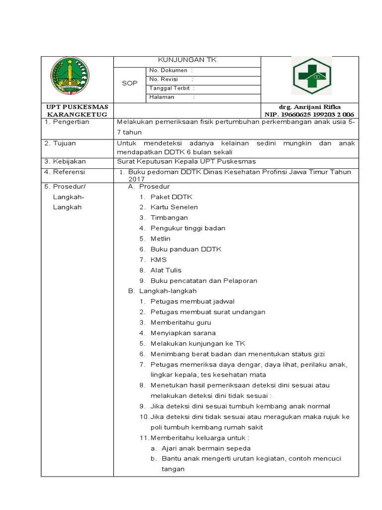 Sop Kunjungan TK | PDF | Karier & Perkembangan