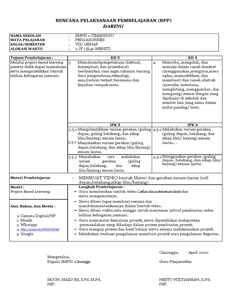 Contoh RPP Daring Senam Lantai | PDF