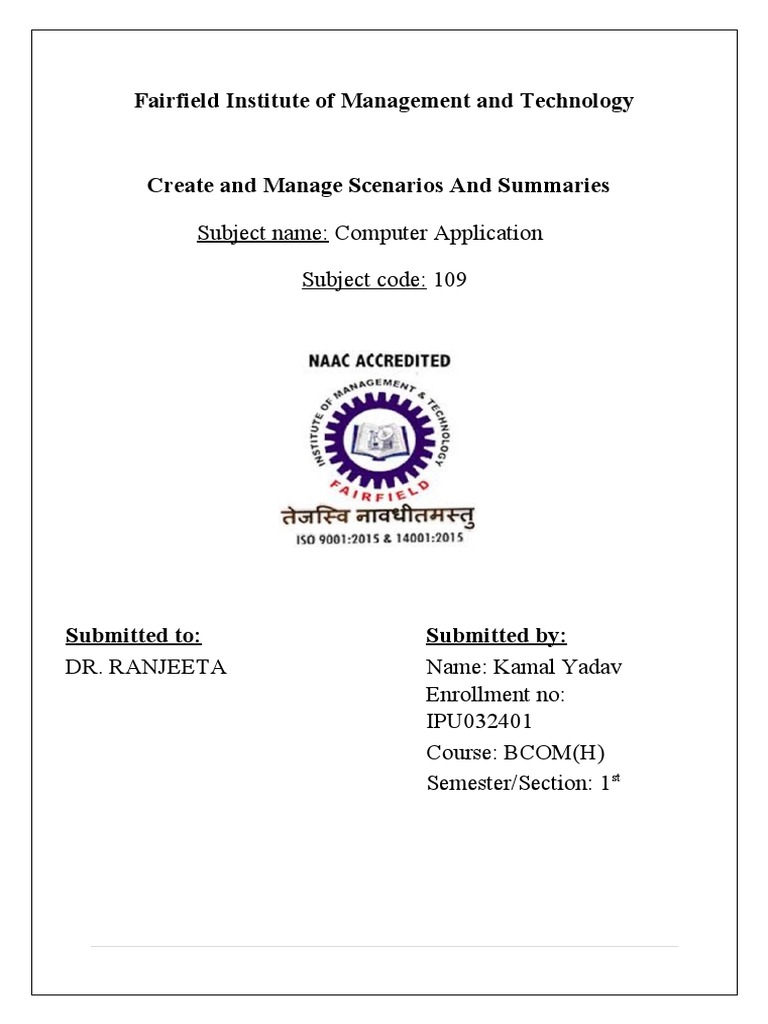 Create and Manage Scenarios and Summaries | PDF | Microsoft Excel ...