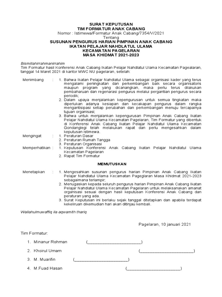 Susunan Pengurus IPNU Pagelaran | PDF