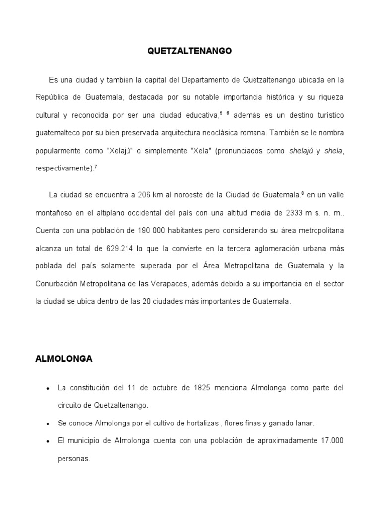 Quetzaltenango: Historia y Municipios | PDF