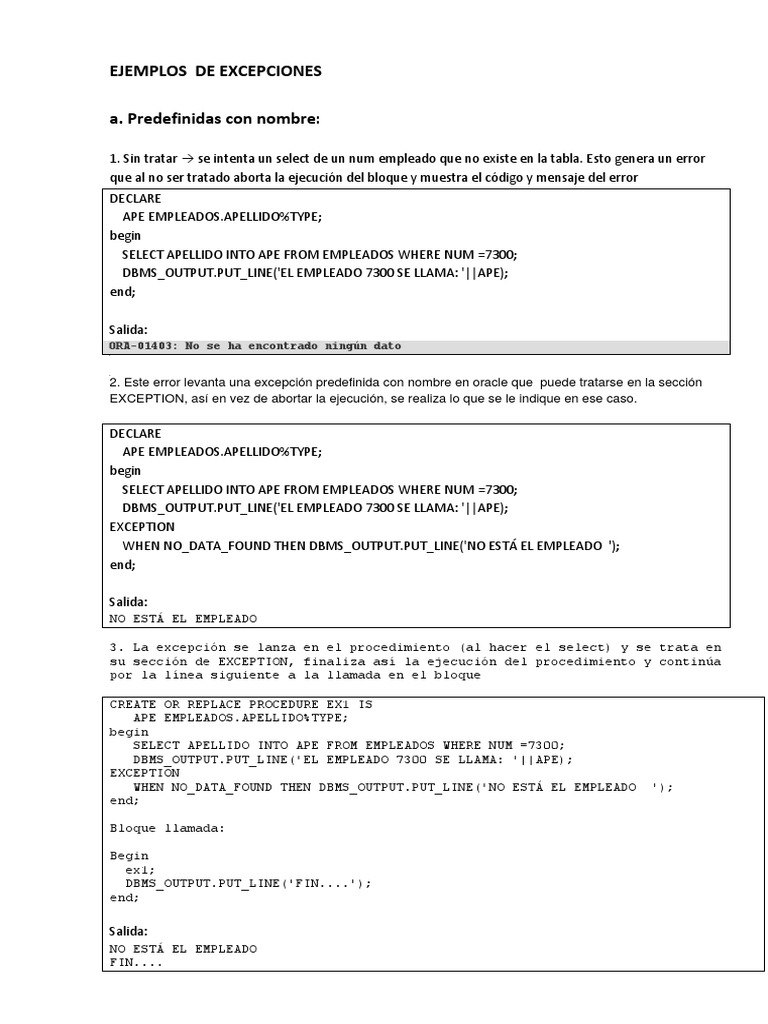 Manejo de Excepciones en Oracle | PDF | SQL | Recuperación de información