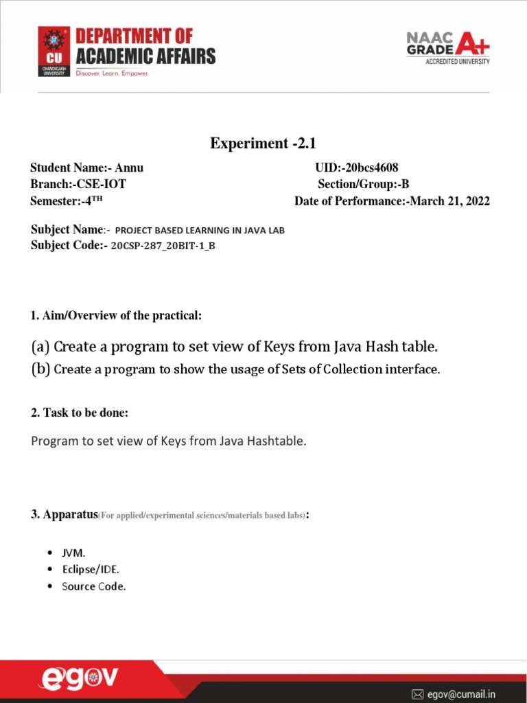 Annu - 20BCS4608 PBLJ Worksheet 2.1 | PDF | Java (Programming Language) | Programming Paradigms