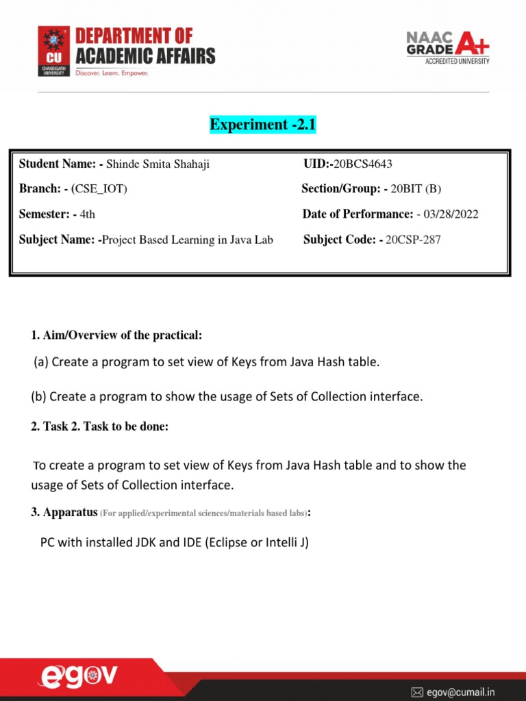 20BCS4643 - SMITA - SHINDE - PBLJ - Worksheet - 2.1 | PDF | Java ...