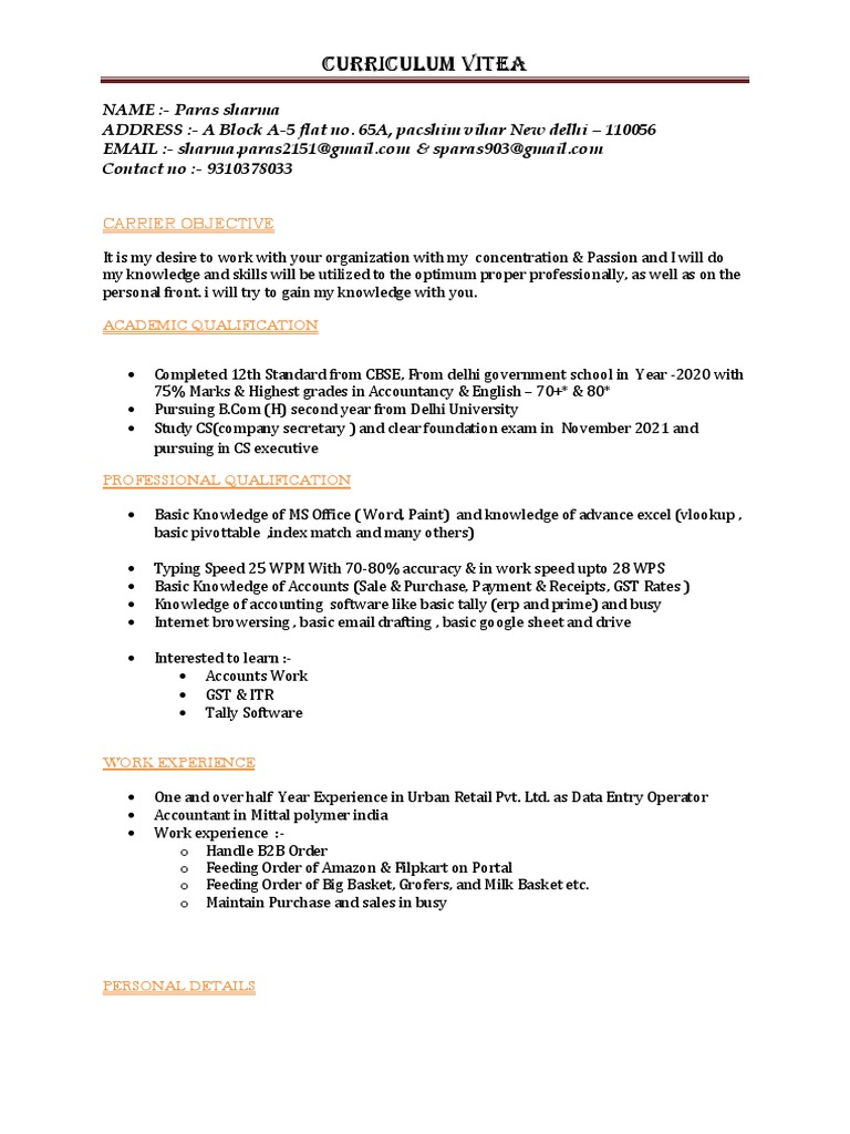 Paras Sharma Resume 2021 | PDF