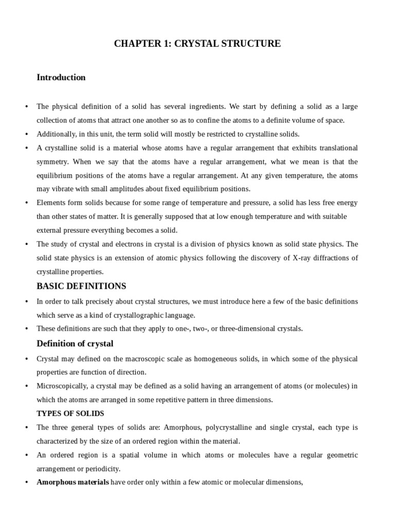 Chapter 1: Crystal Structure: Types of Solids | PDF | Crystal | Crystal ...