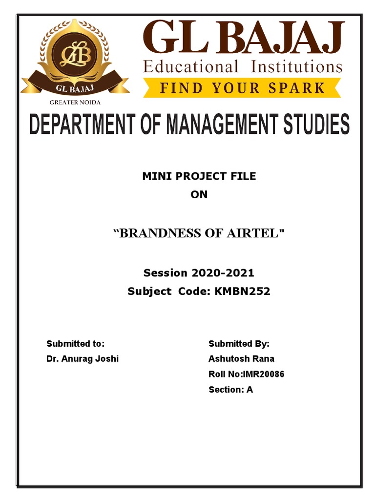 Brandness of Airtel: Mini Project File ON | PDF | Brand | Brand Management