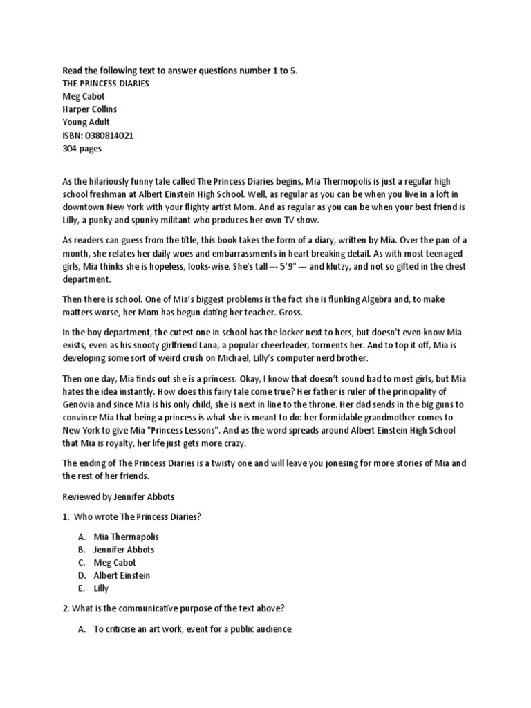 Read The Following Text To Answer Questions Number 1 To 5 | PDF