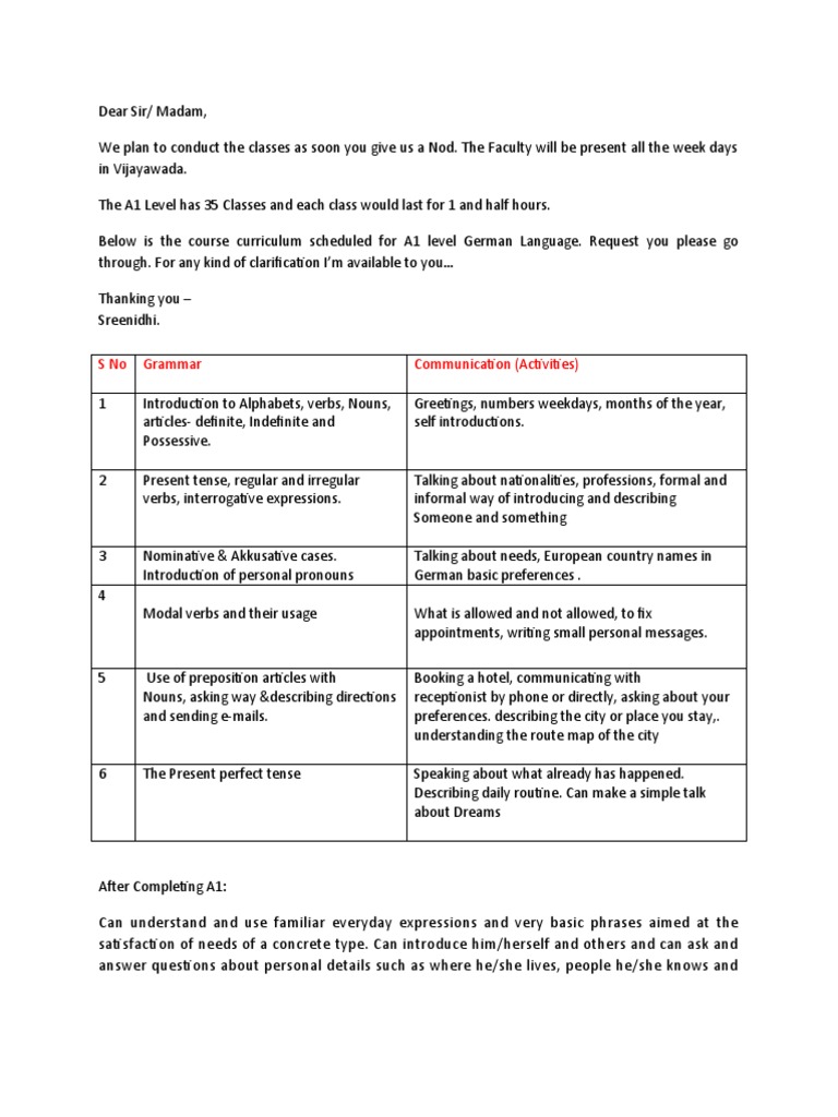 Course Curriculum For German Language | PDF | Verb | Grammatical Tense
