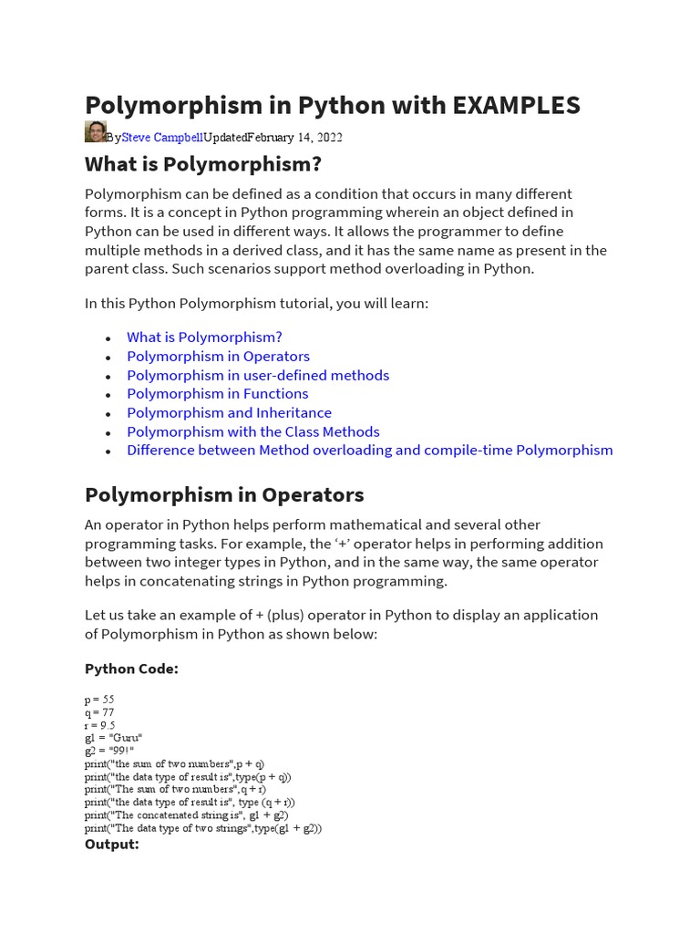 Polymorphism in Python With EXAMPLES | PDF | Method (Computer ...
