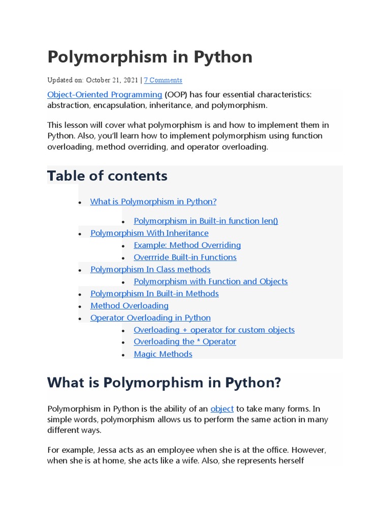 Polymorphism in Python | Download Free PDF | Inheritance (Object Oriented Programming) | Method ...