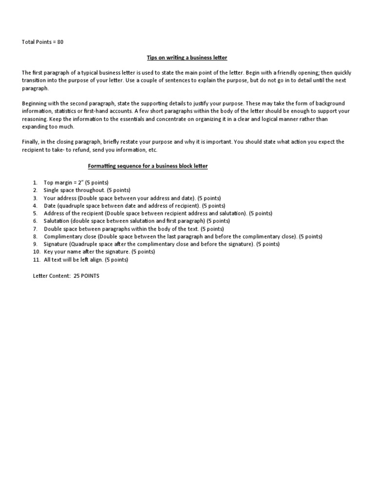 Business Block Letter Assignment | PDF | Paragraph