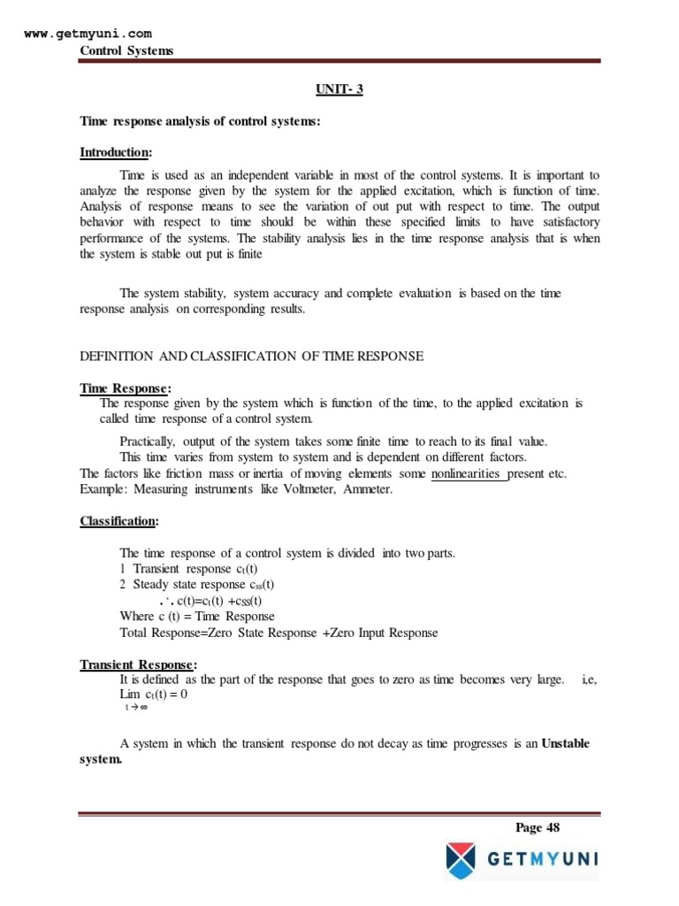 Electrical Engineering Engineering Control Systems Time Response of ...