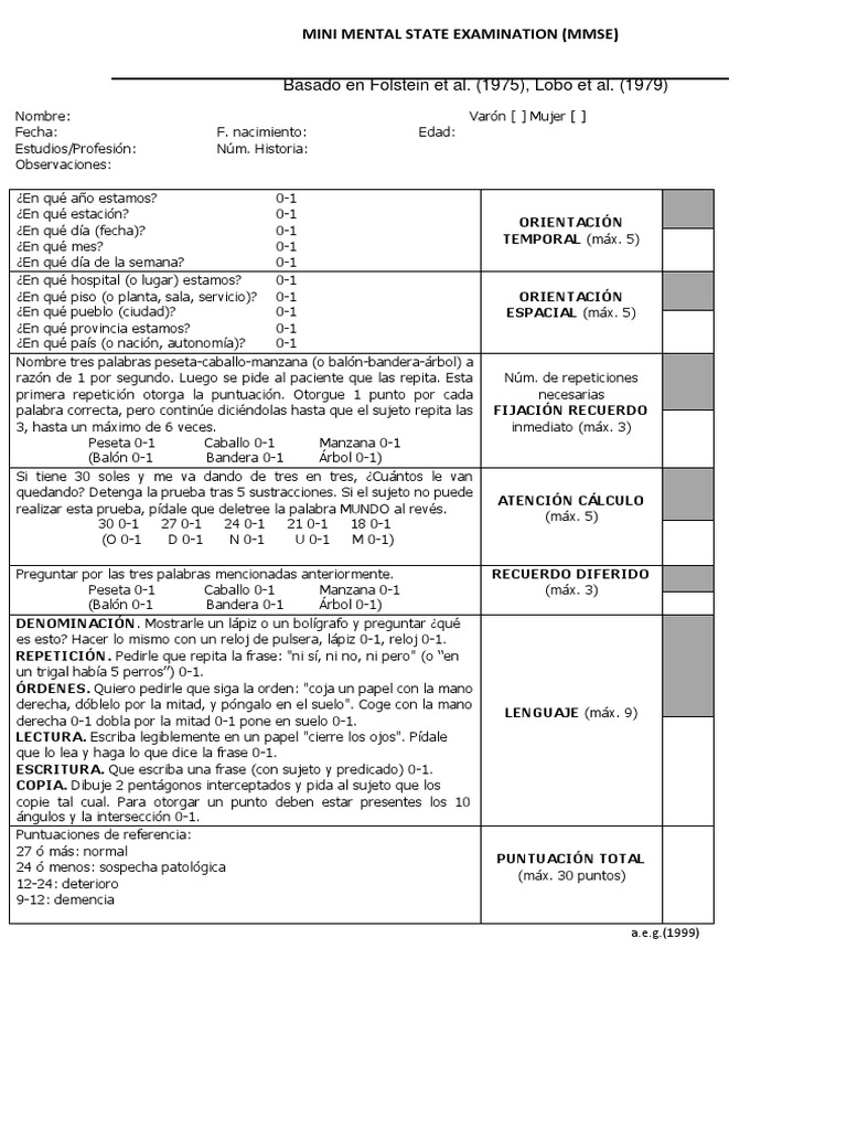 Mini Mental State Examination | PDF | Ansiedad | Depresión (estado de ...