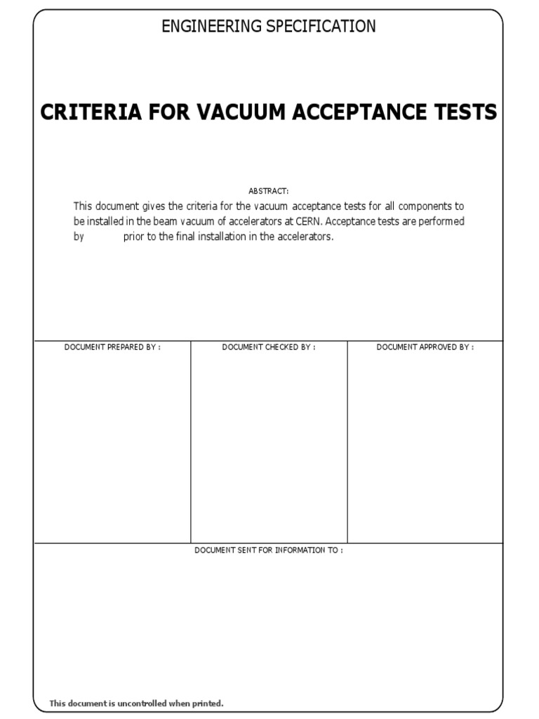 Vacuum Acceptance Test Criteria | PDF | Vacuum | Large Hadron Collider