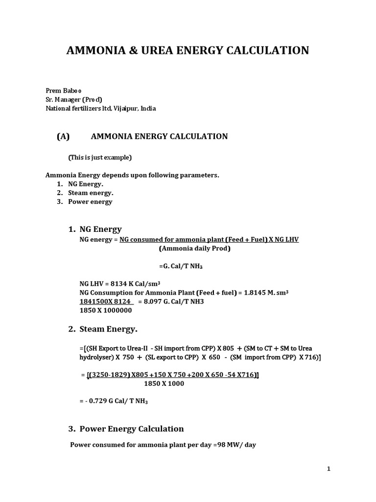 (A) Ammonia Energy Calculation | PDF | Ammonia | Urea