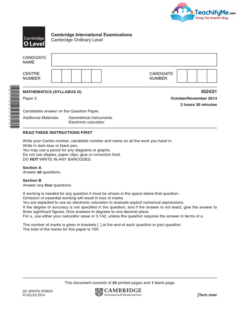 Cambridge Ordinary Level | PDF | Area | Geometry