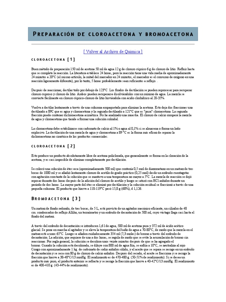 Preparación de Cloro y Bromoacetona | PDF | Destilación | Agua