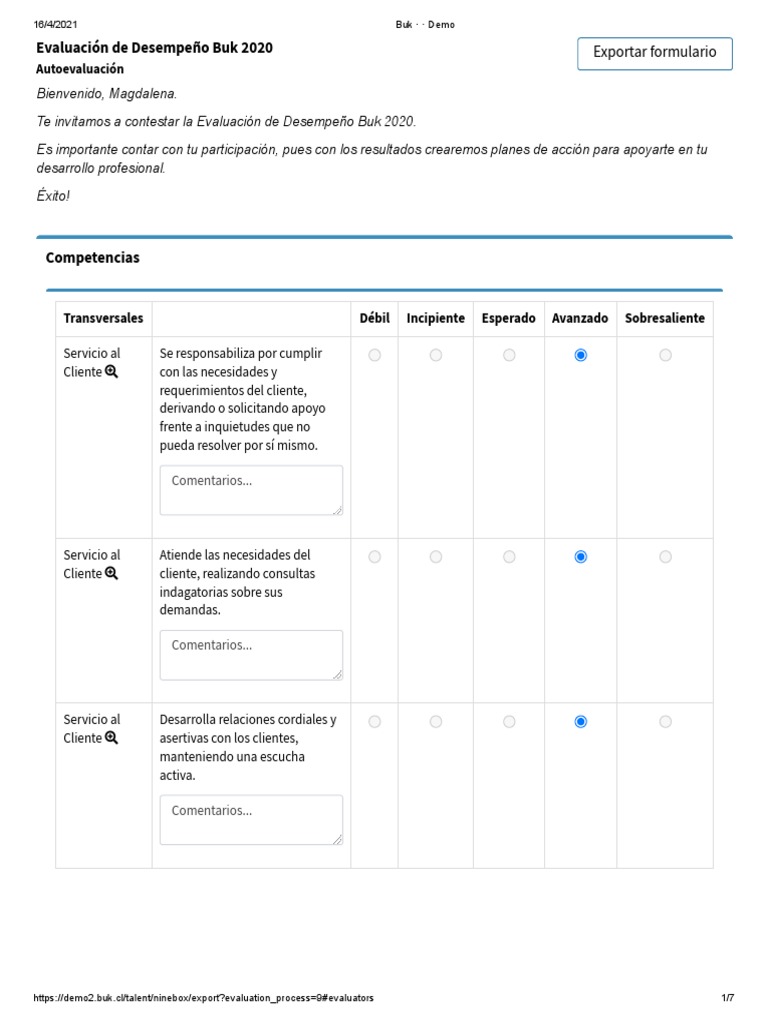 Evaluación de Desempeño Buk 2020 | PDF | Negocios