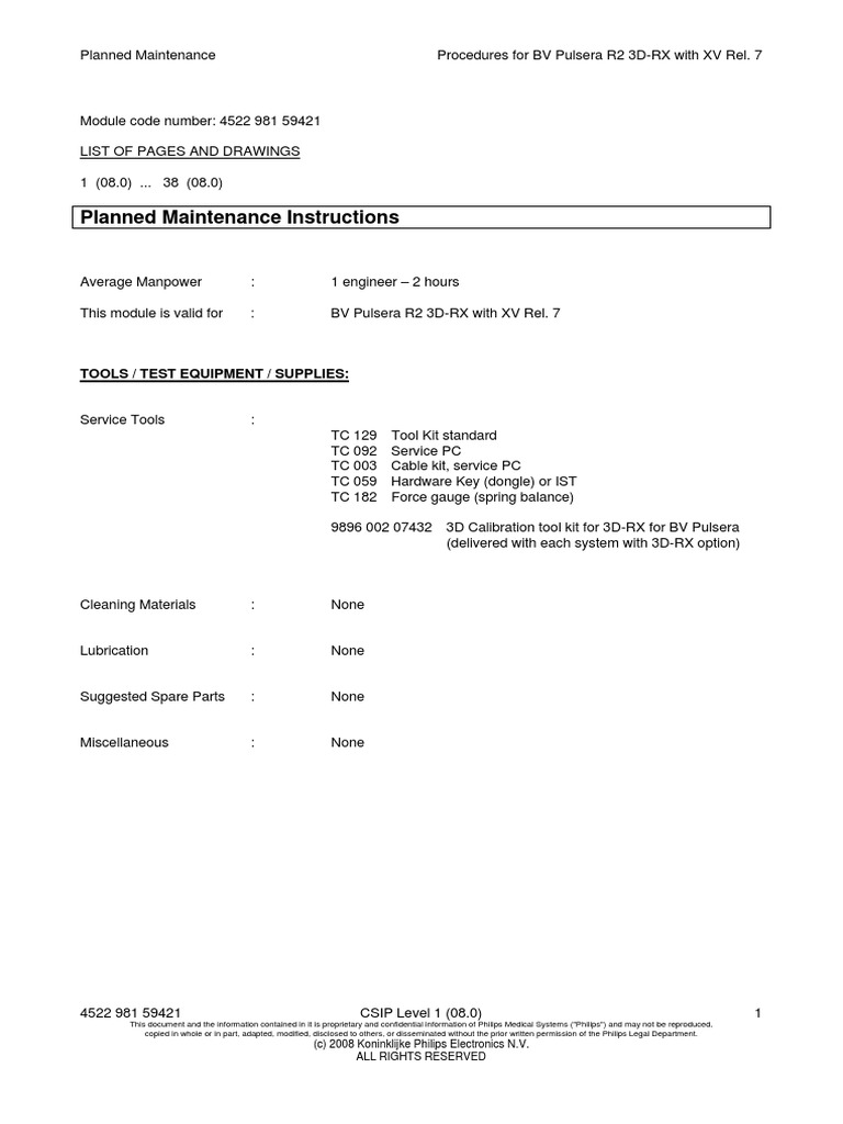 BV Pulsera R2 3D-RX Option XV R7 PM | PDF | Calibration | Philips