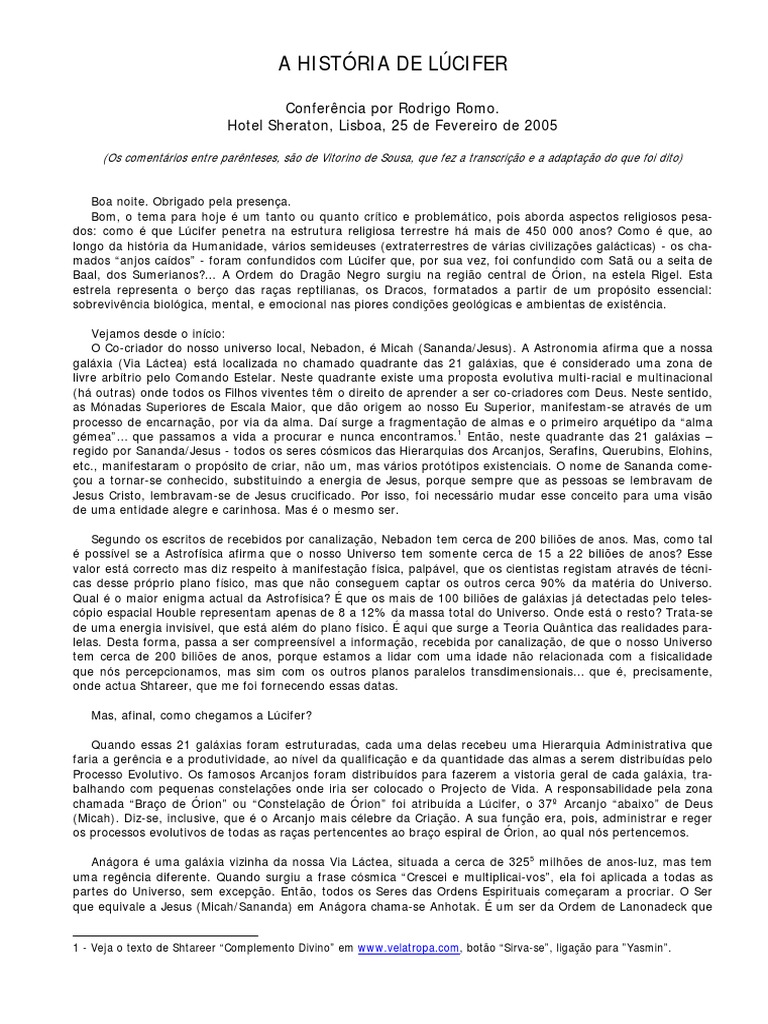 A Historia de Lúcifer - Rodrigo Romo | PDF