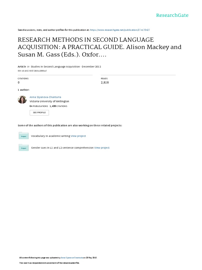 Research Methods in Second Language Acquisition: A Practical Guide ...