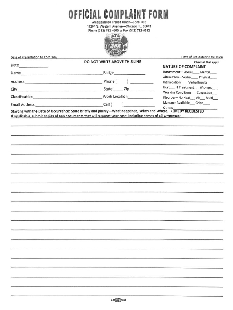 Local 308 Complaint Form | PDF