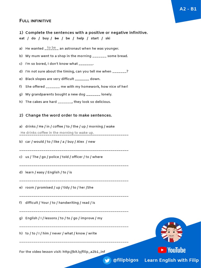 1) Complete The Sentences With A Positive or Negative Infinitive | PDF