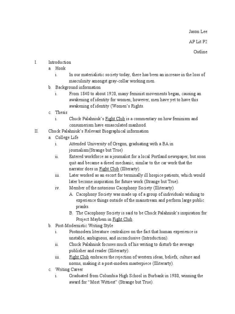 Fight Club Outline | PDF