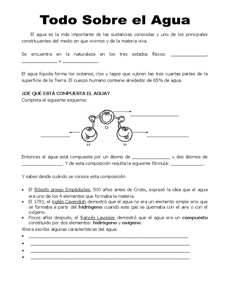 Ficha Todo Sobre El Agua para Quinto de Primaria | PDF | Agua | Oxígeno