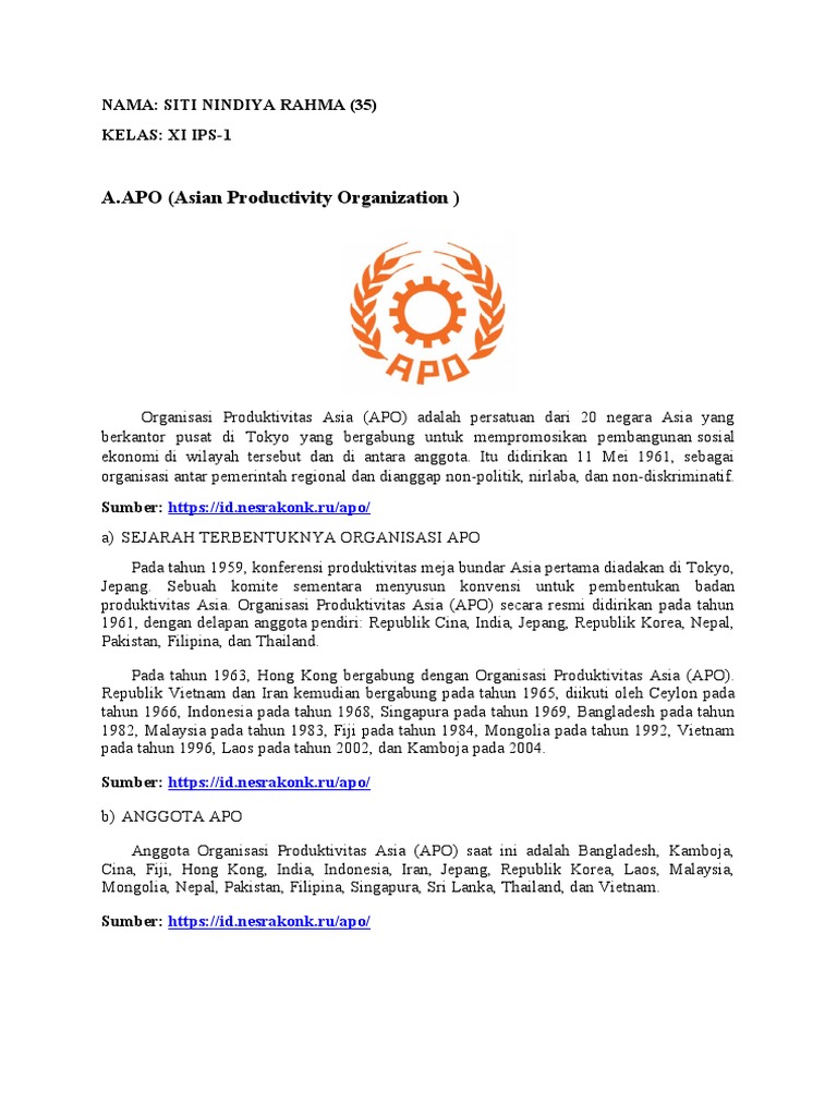 Mempelajari Organisasi Produktivitas Asia (APO) | PDF