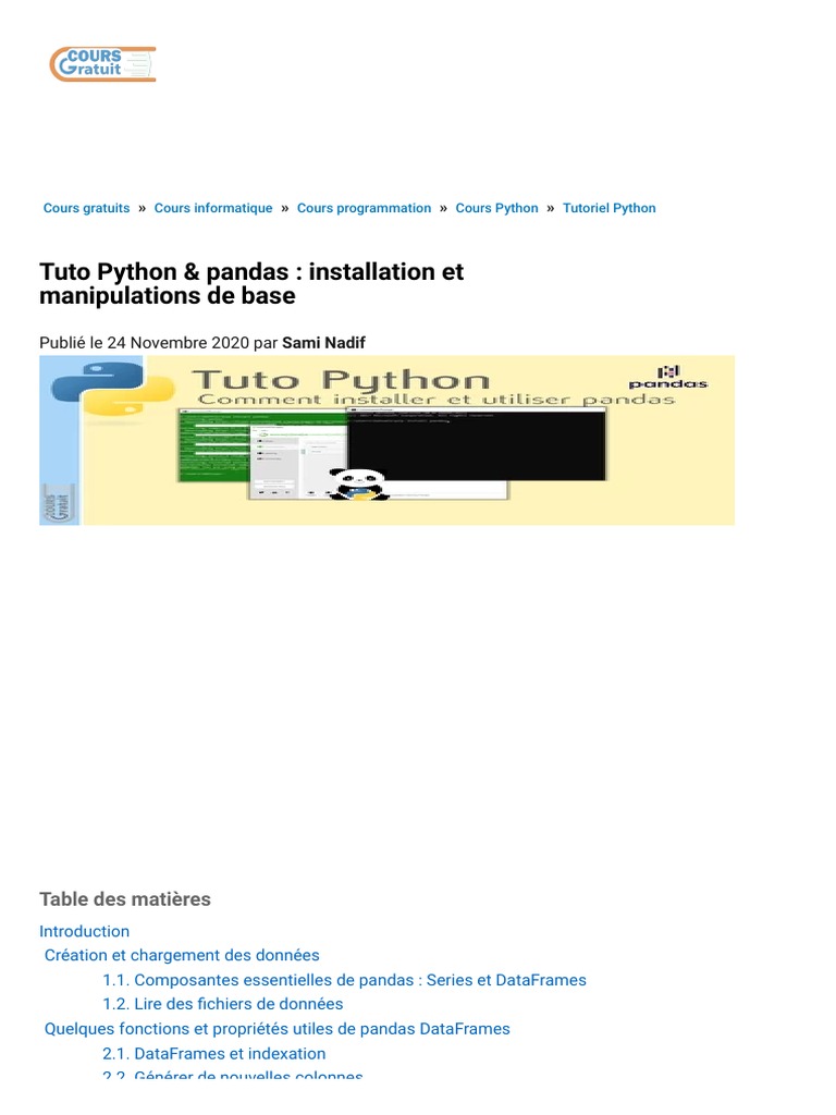 Tuto Python & Pandas - Installation Et Manipulations de Base | PDF | Python (Langage de ...
