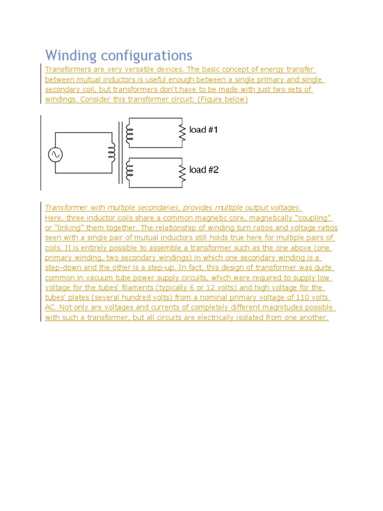 Winding Configurations: Transformer With Multiple Secondaries, Provides ...