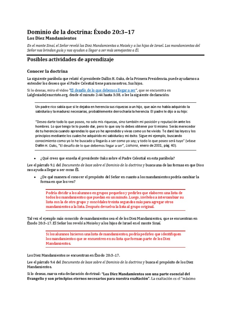 11 Dominio de La Doctrina - Éxodo 20 - 3-17 | Descargar gratis PDF | Diez Mandamientos | Libro ...