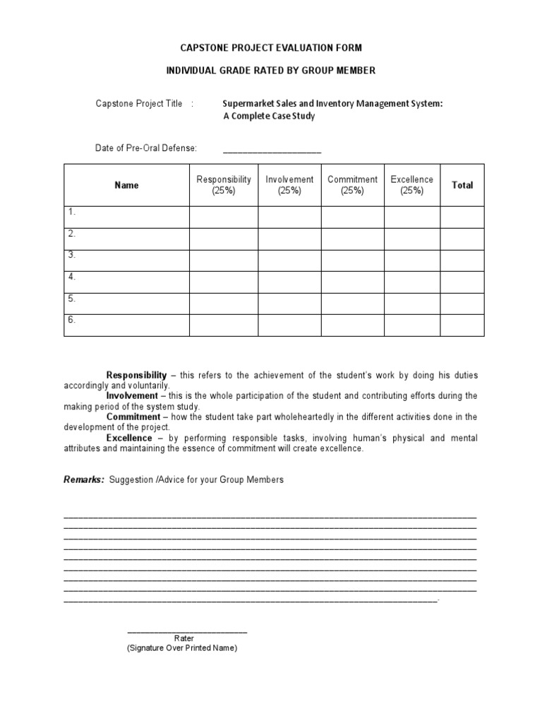 Capstone Project Evaluation Form | PDF