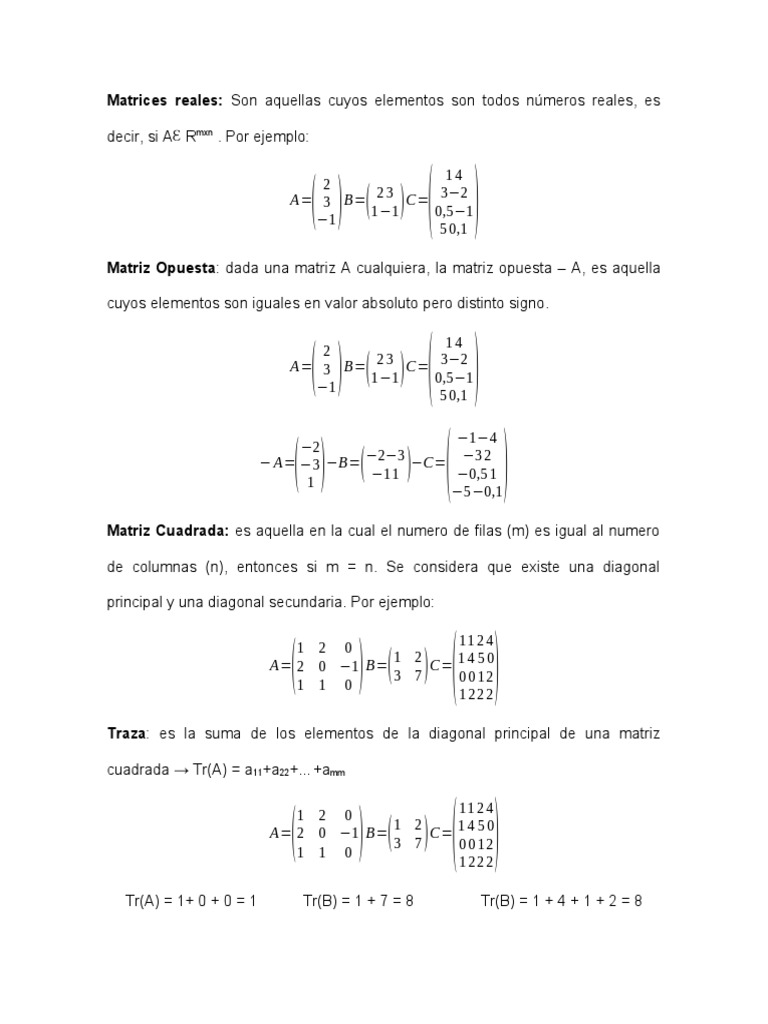Matrices Reales y Complejas | PDF | Matriz (Matemáticas) | Matemáticas