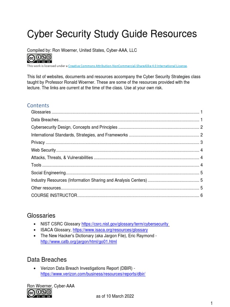 Cybersecurity Study Guide Resources v3 | PDF