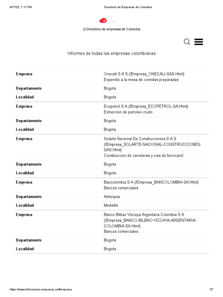Directorio de Empresas de Colombia | PDF