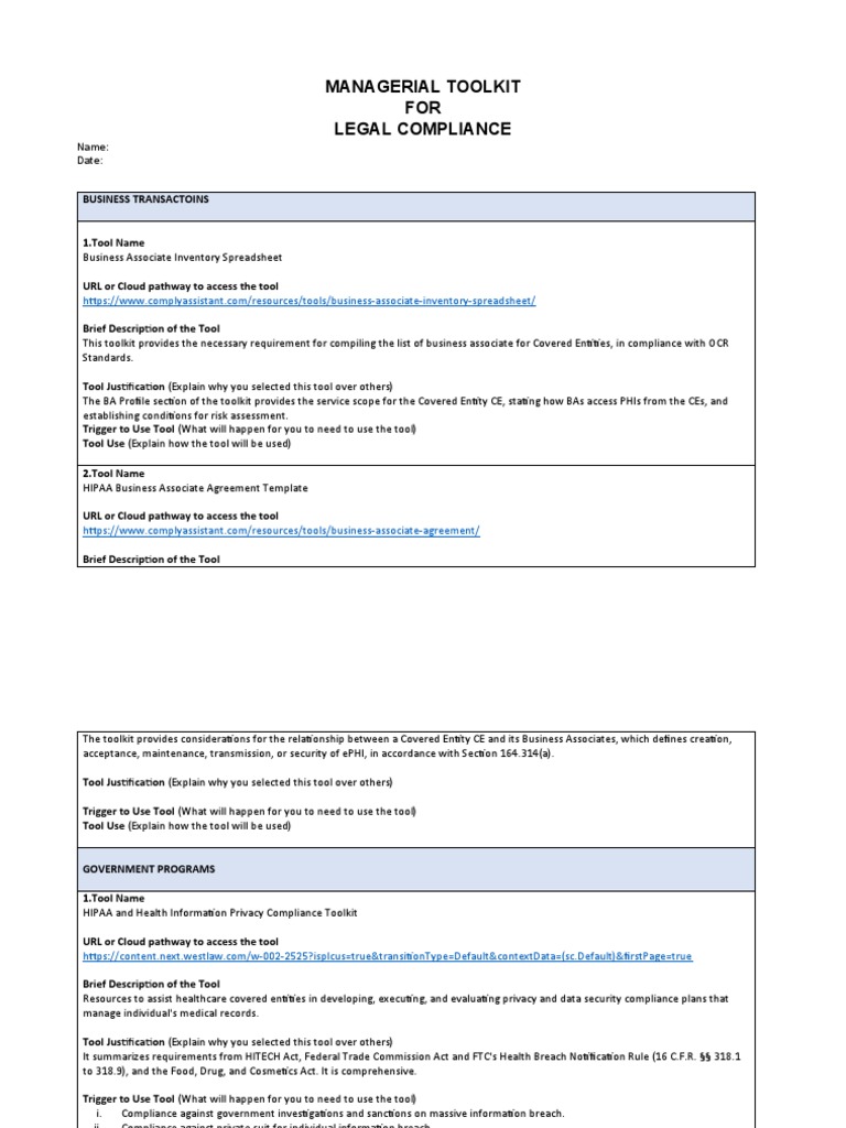Managerial Toolkit For Legal Compliance | PDF | Health Insurance ...