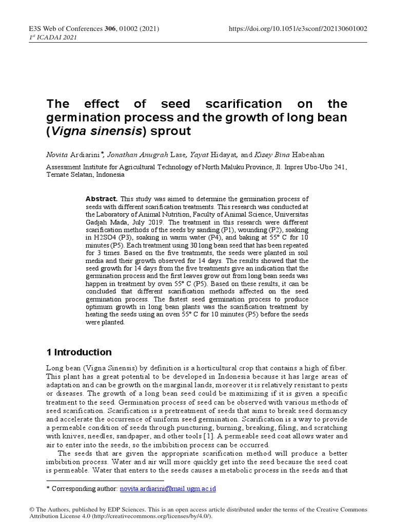 The Effect of Seed Scarification On The Germinatio | PDF | Seed ...
