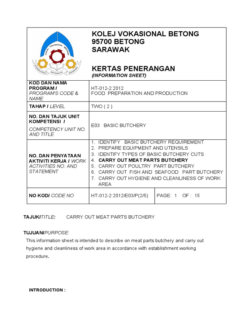 Basic Butchery: An Information Sheet on Meat Parts Butchery, Bone ...