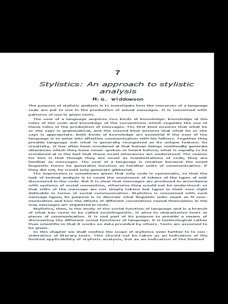 Stylistics: An Approach To Stylistic Analysis: H. G. Widdowson | PDF ...