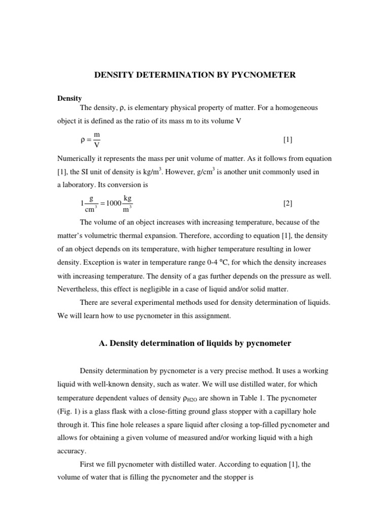 Density Determination by Pycnometer | PDF | Density | Quantity