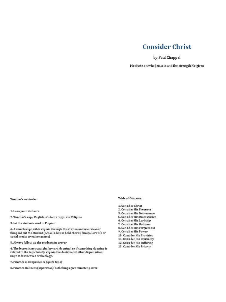 Consider Christ: by Paul Chappel | PDF | Jesus | Glory (Religion)
