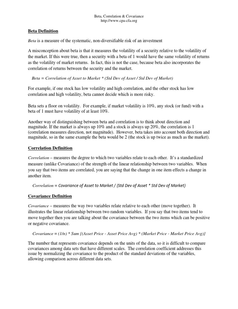 Beta, Correlation and Covariance | PDF | Beta (Finance) | Covariance